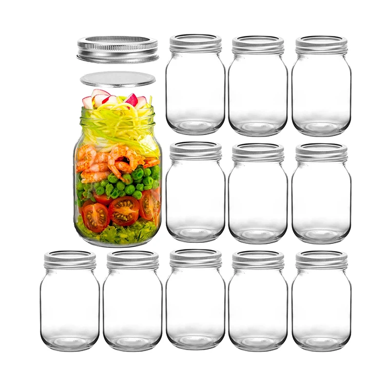 16oz Transparent Wide Mouth Glass Mason Can Food Storage Tank Jam Jar ...