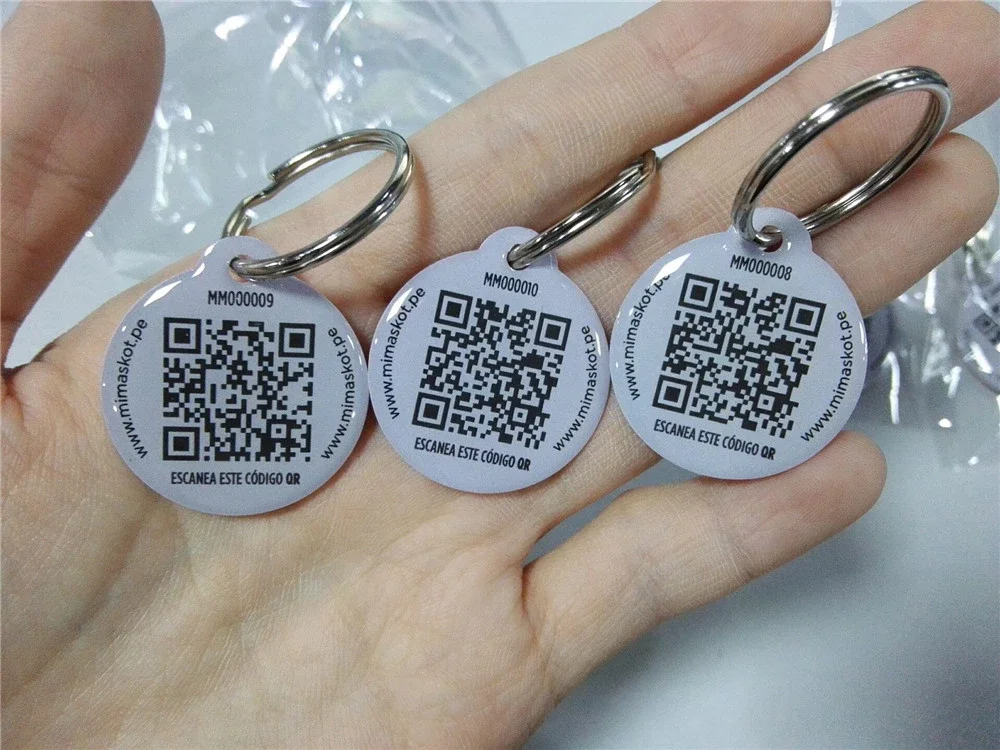 Iso14443a Qr Code Round Metal Epoxy Key Chain Rfid Keyfob Nfc Tag For ...