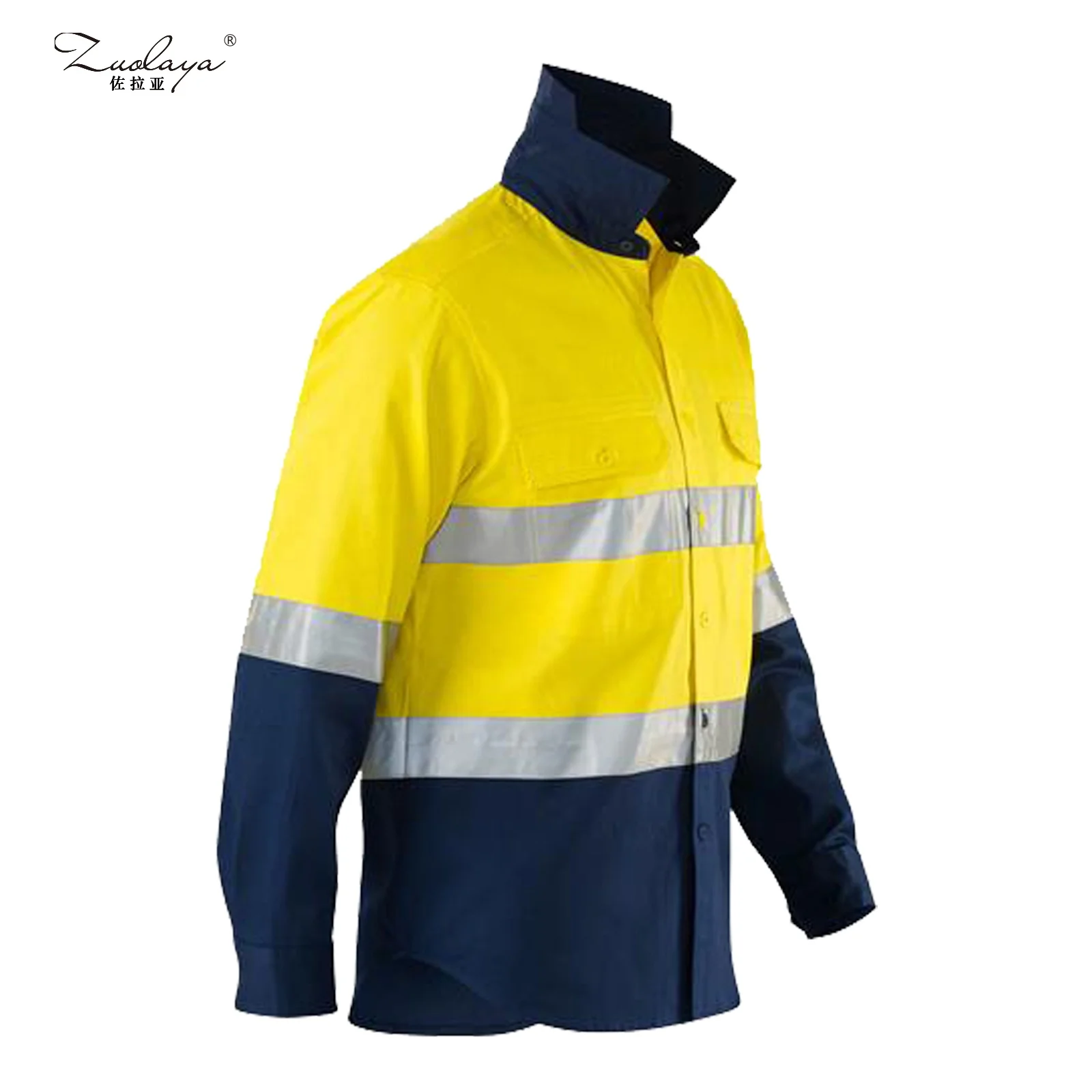 Construction Reflective Clothing 100% Cotton Fabric Custom Hi Vis Long ...