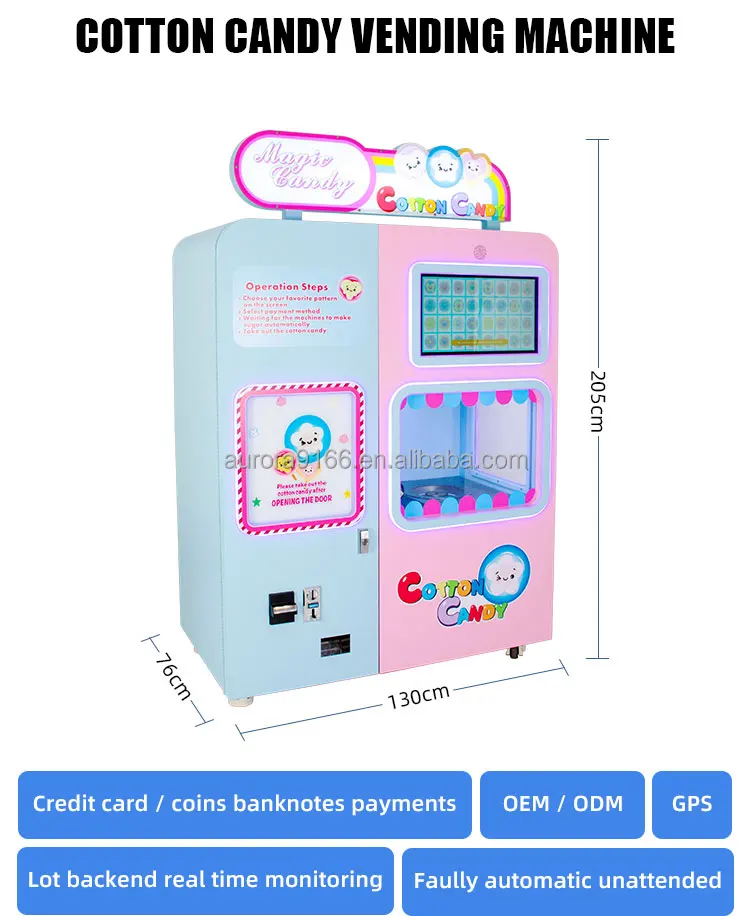 Coin Operated Robot Electric Cotton Candy Vending Machine With Included ...