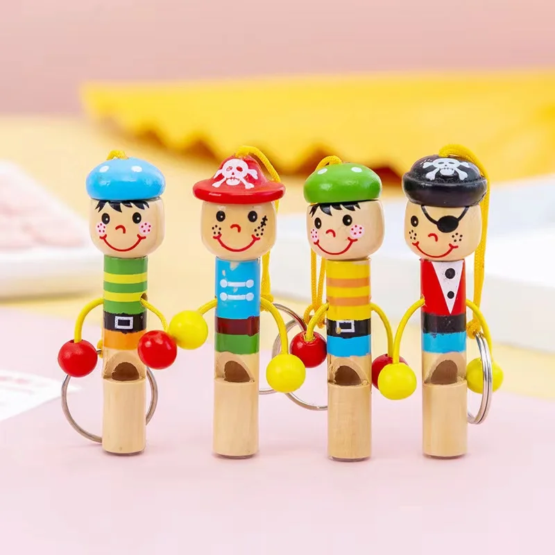Kids Cartoon Pirate Wooden Whistle Musical Instrument Toy Keychain Gift ...