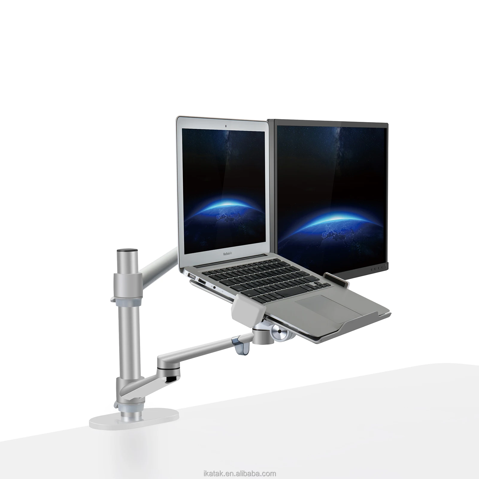 IKATAK Monitor Arms with Laptop Tray - Ergonomic & Adjustable