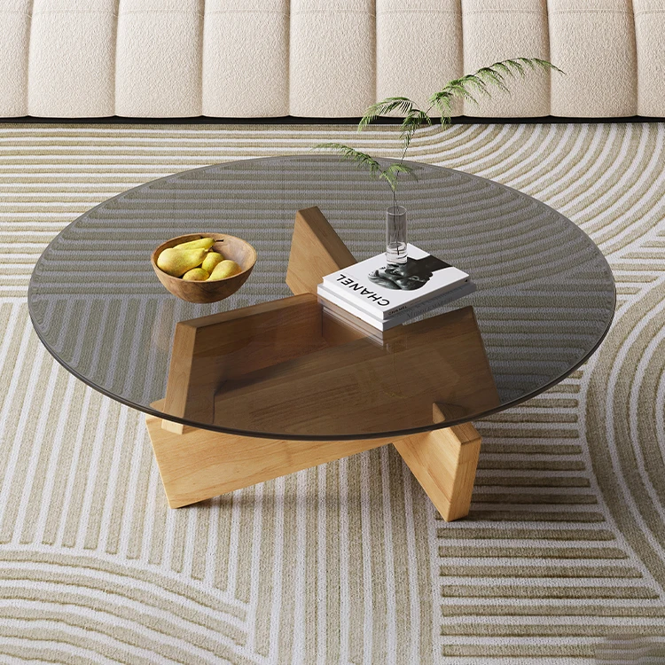 Modern Luxury Round Coffee Table Living Room Coffee Table Solid Wood ...