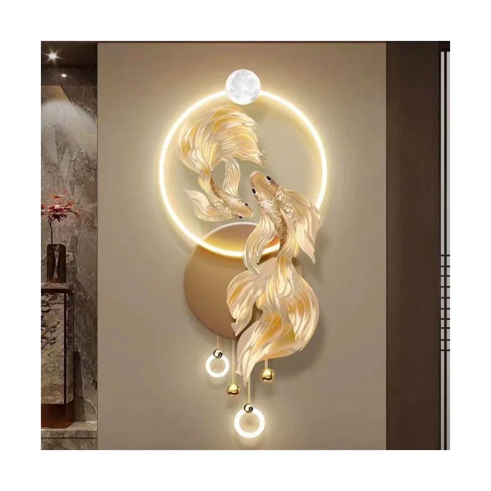 Luxury Newest LED Koi Fish 3D home wall decoration with artificial tree ...