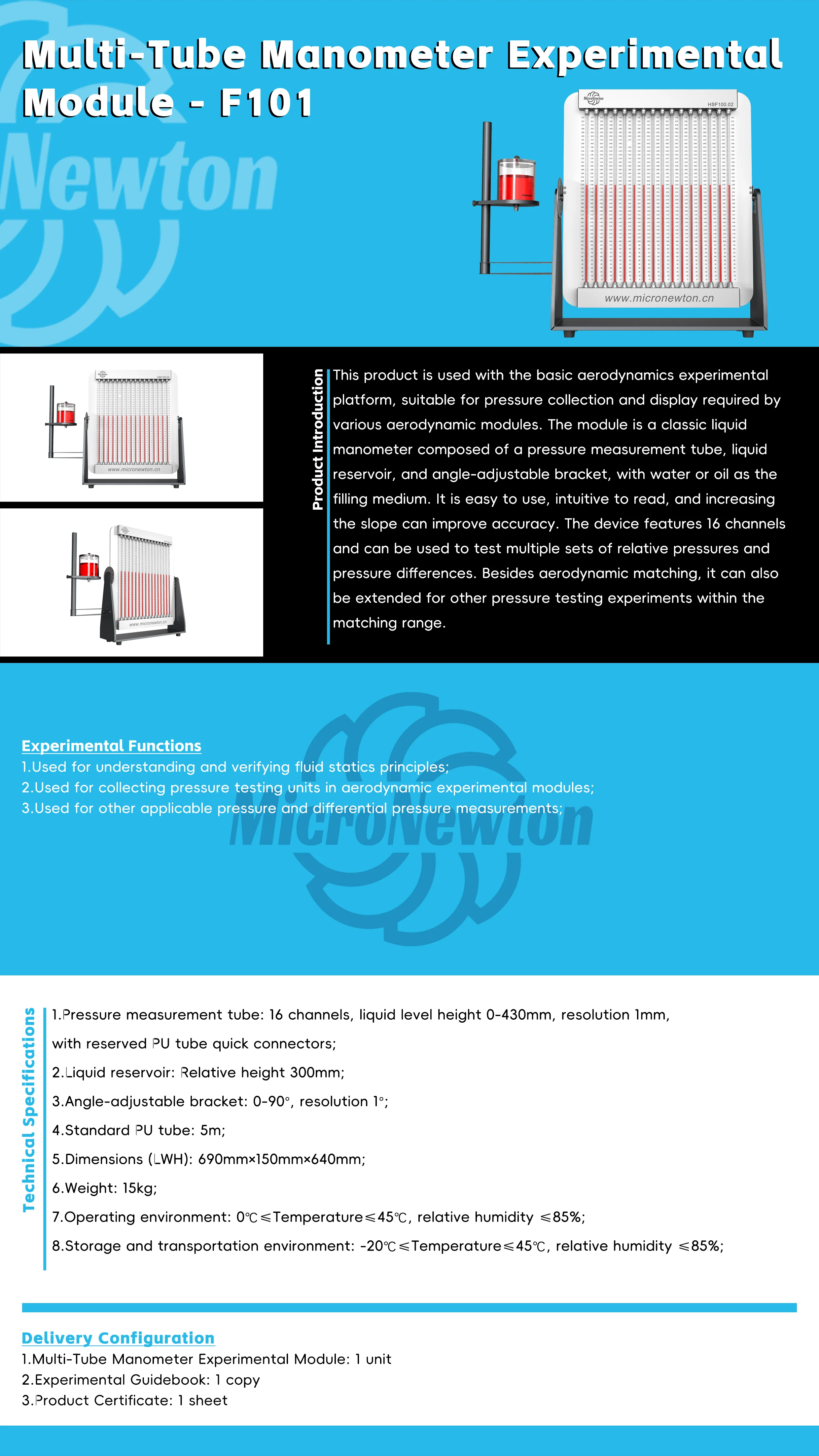 Multi-Tube Manometer Experiment Module for Education Essential ...
