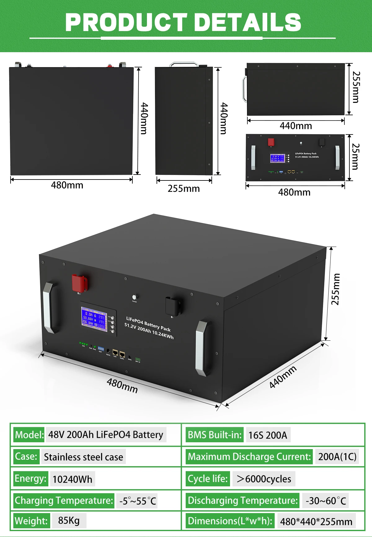Cerrnss Home Energy Storage Battery Pack 51.2v 50ah 100ah 120ah 150ah ...