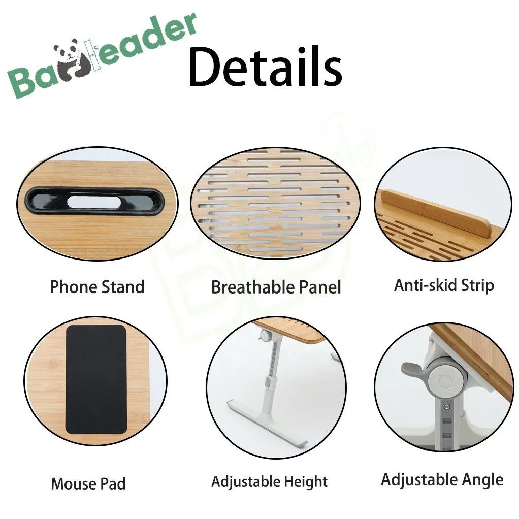 Bamboo Computer Table - Adjustable Laptop Stand & Phone Holder
