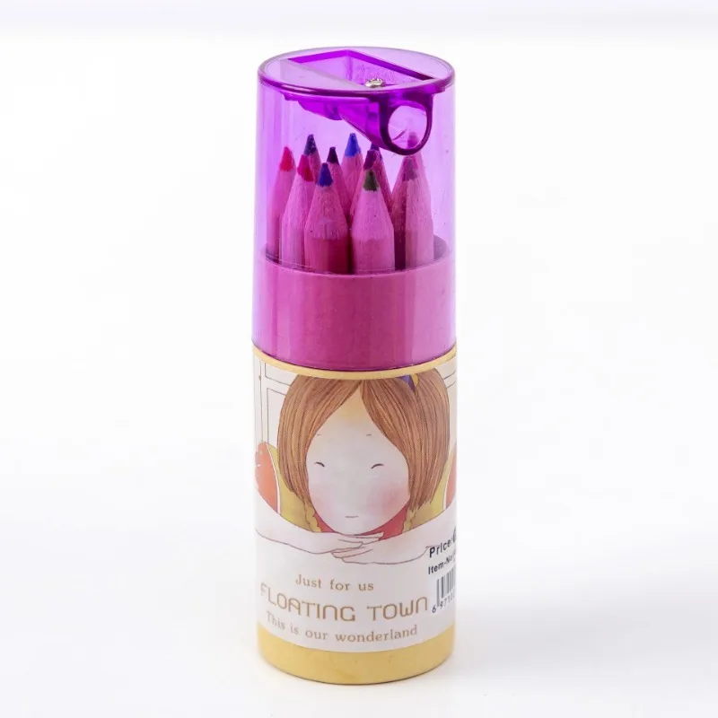School Cartoon 12 Color Pencil Student Barrel Colored Lead Learning ...