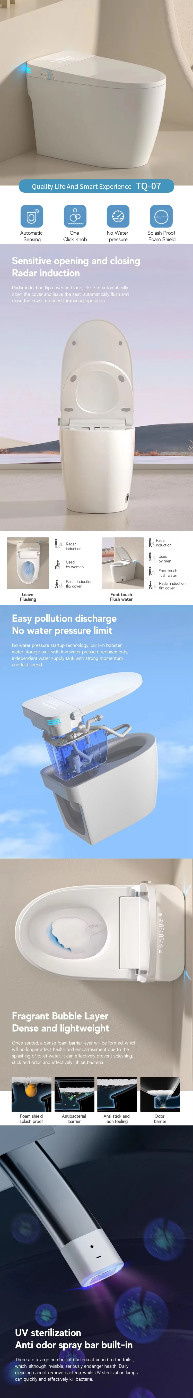 Wall Hung Ceramic Elongated Matt Tankless Floating Intelligent Modern ...
