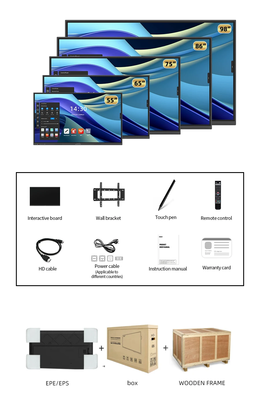 4K Multi-Touch Smart Interactive Panels 65/75/86/100 Inch Display ...