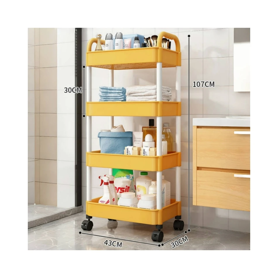 Plastic 4 Tier rolling utility cart with wheels and handle multi ...