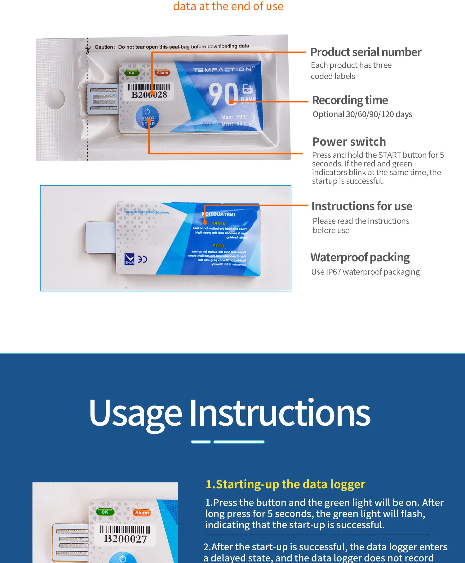 Single Use Cold Chain Container Temperature Data Logger Recorder -30c To +70c With Pdf Report ...
