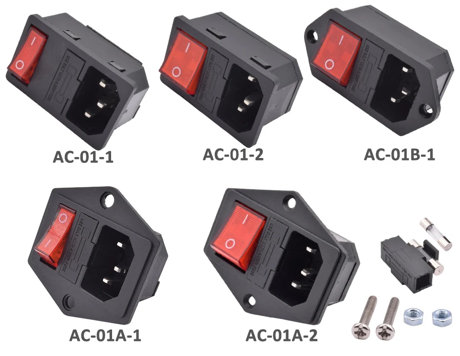 IEC320 3 Pin C13 C14 Rewireable Electrical Panel Mount Switch