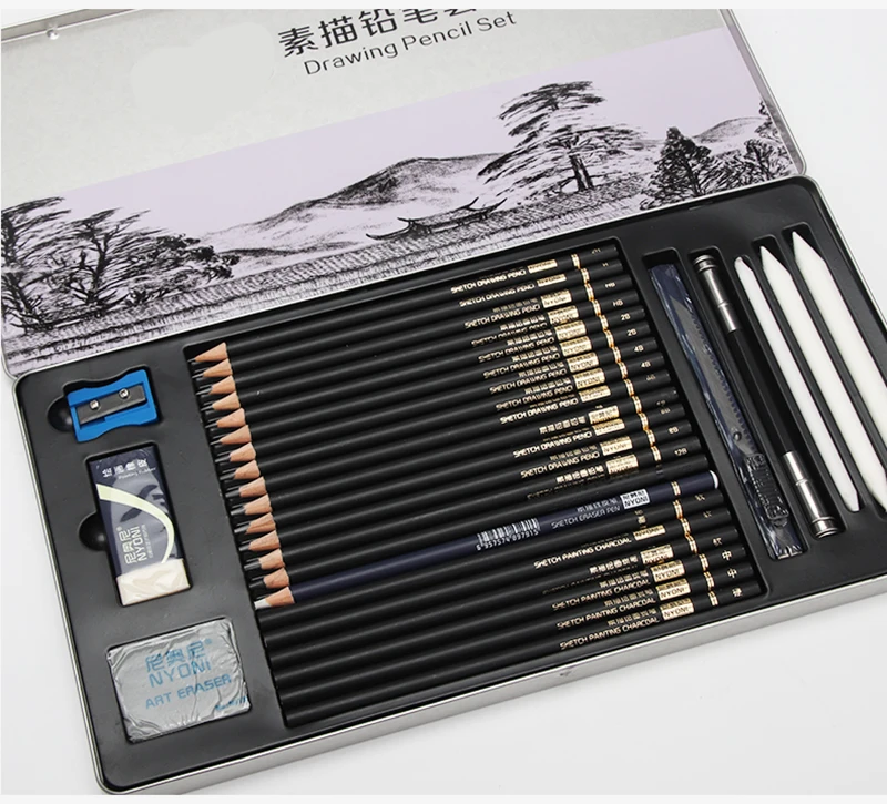 Professional Charcoal Pencil Sketch Art Set - Includes Sharpener ...