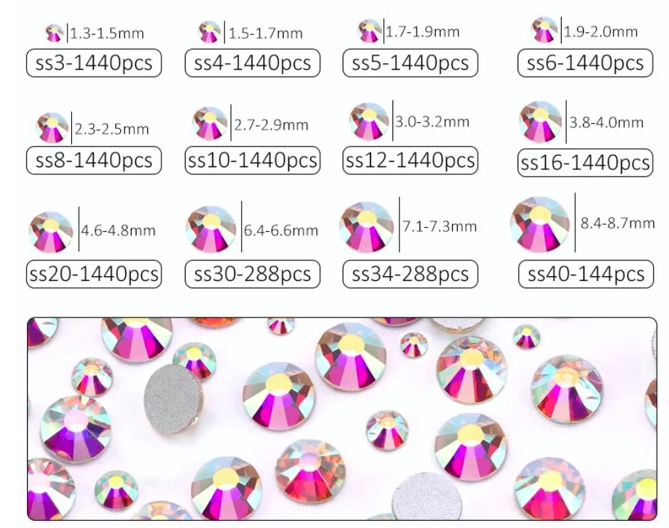 Wholesale Multi Sizes Colorful Non Hot-Fix Round Rhinestones