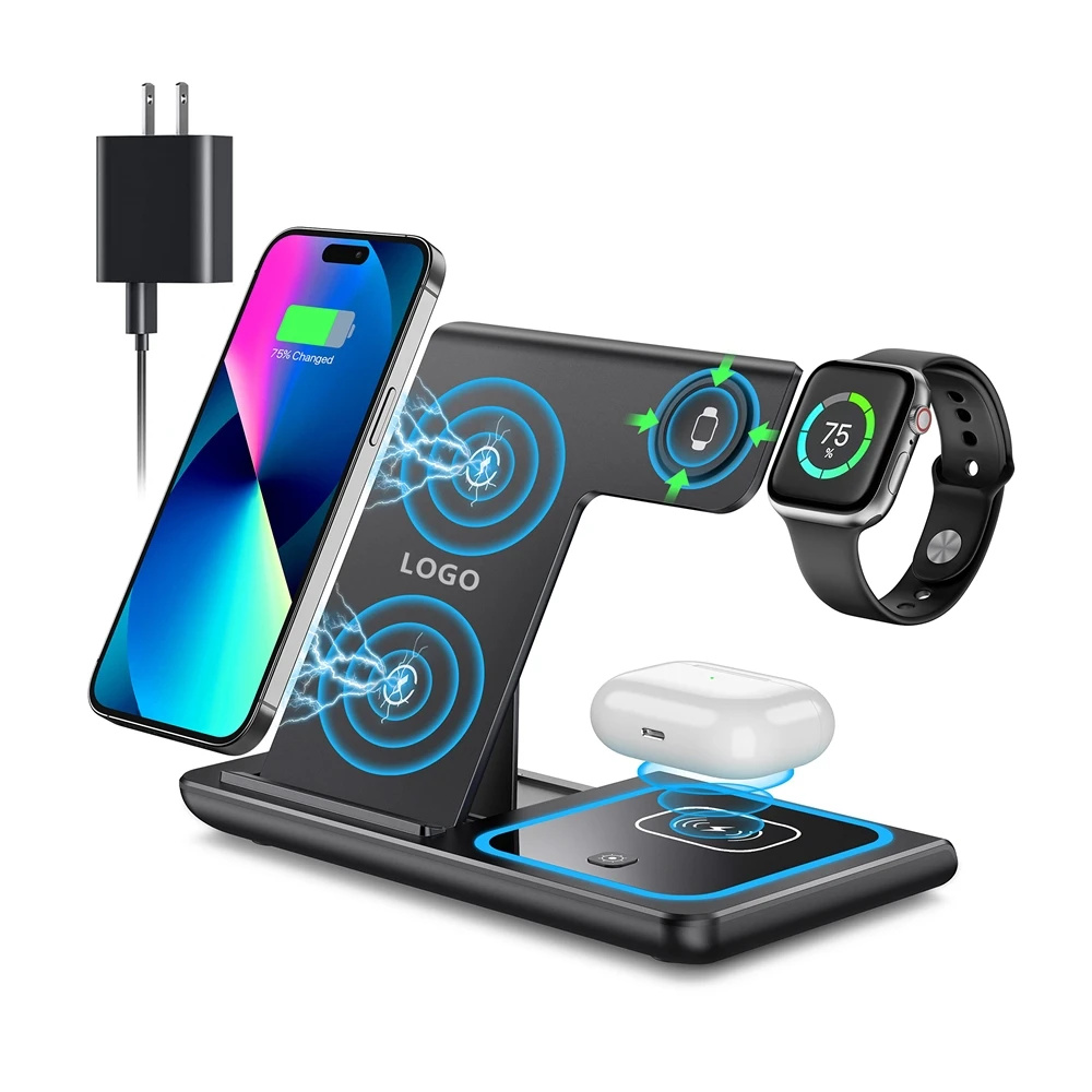 Portable Desktop Mobile Phone Wireless Charger Station 3in1 4 3 In One ...