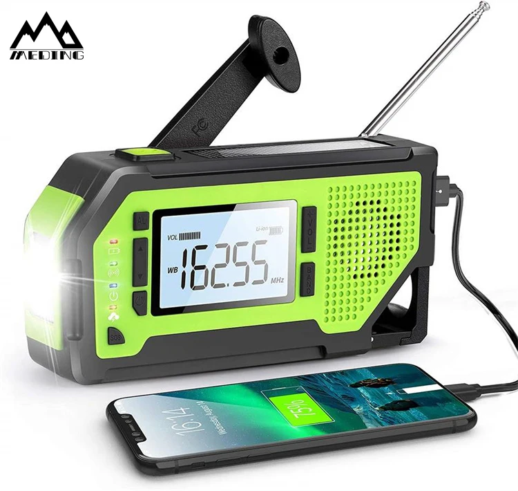 Meding Emergency Solar Hand Crank Portable Radio Led Light 9v Battery ...
