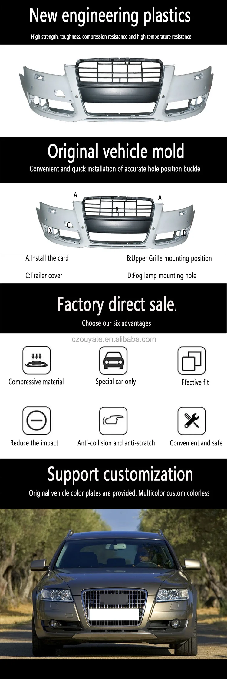 4F0807105AA 4F0807105AB Auto Body System Front Bumper for Audi A6 C6 2009