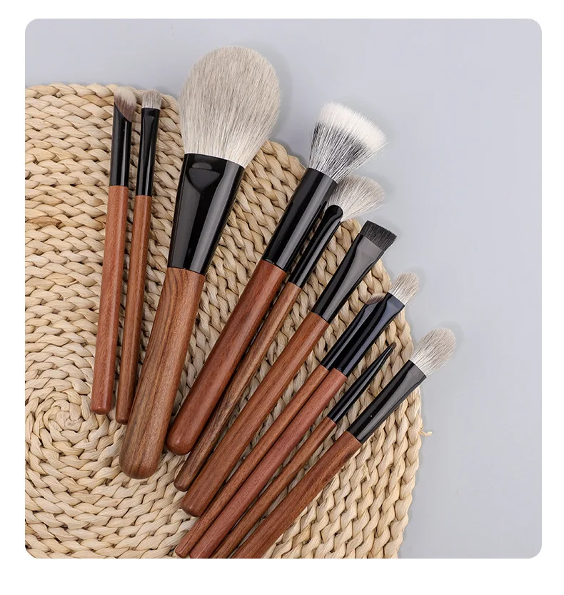 Luxury Premium Snow Fox Goat Natural Hairs Makeup Brushes With Rosewood ...