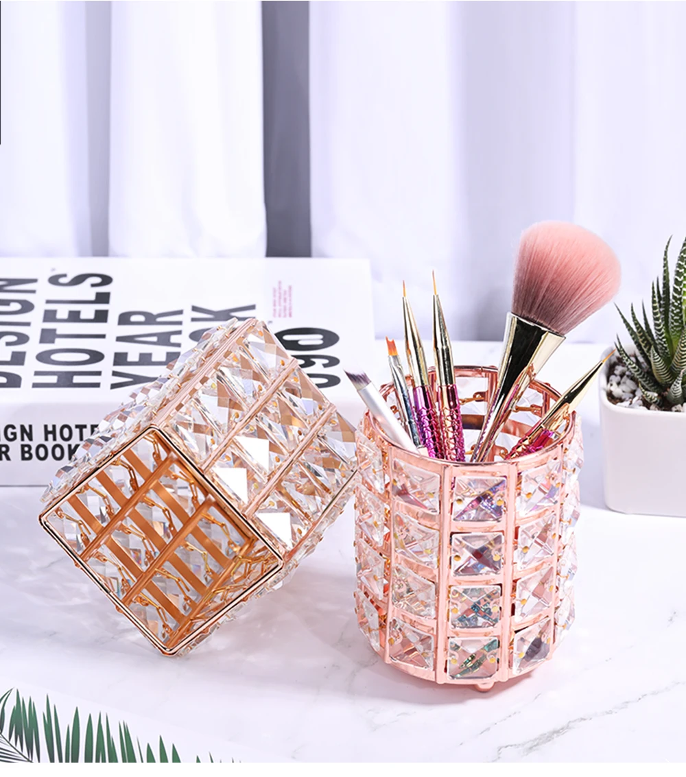Luxury Makeup Brushes Holder Cup Orange Yellow Round Square Shiny ...
