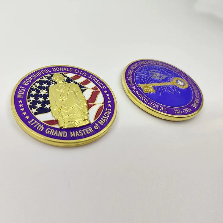 Custom Gold Plating Enamel Logo Free Mason Coin Masonic Challenge Coin ...