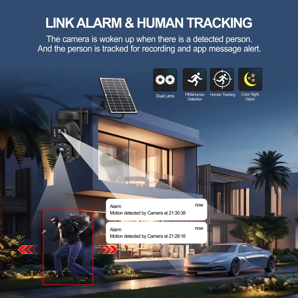 Anxinshi 10X Wireless 6MP Dual Lens Wifi Camera with Solar Battery