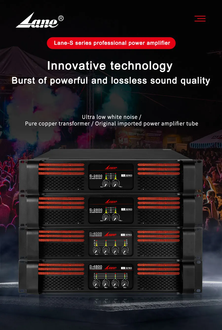 Lane S-21000 Power Amplifier - 3200 Watts Max Hifi for Home Theater