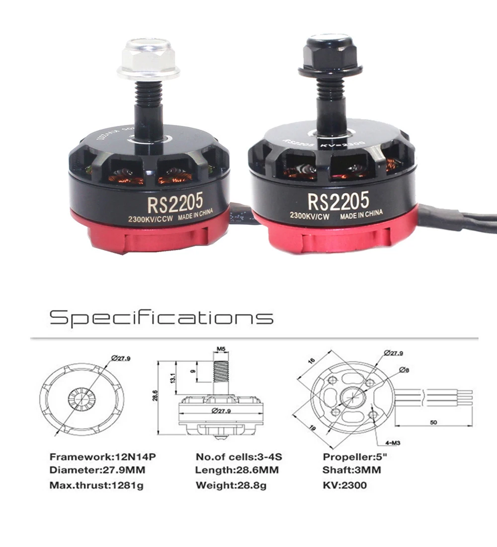 RS2205 2300KV Brushless Motor for FPV RC Drone Multicopter - 3-4S ...