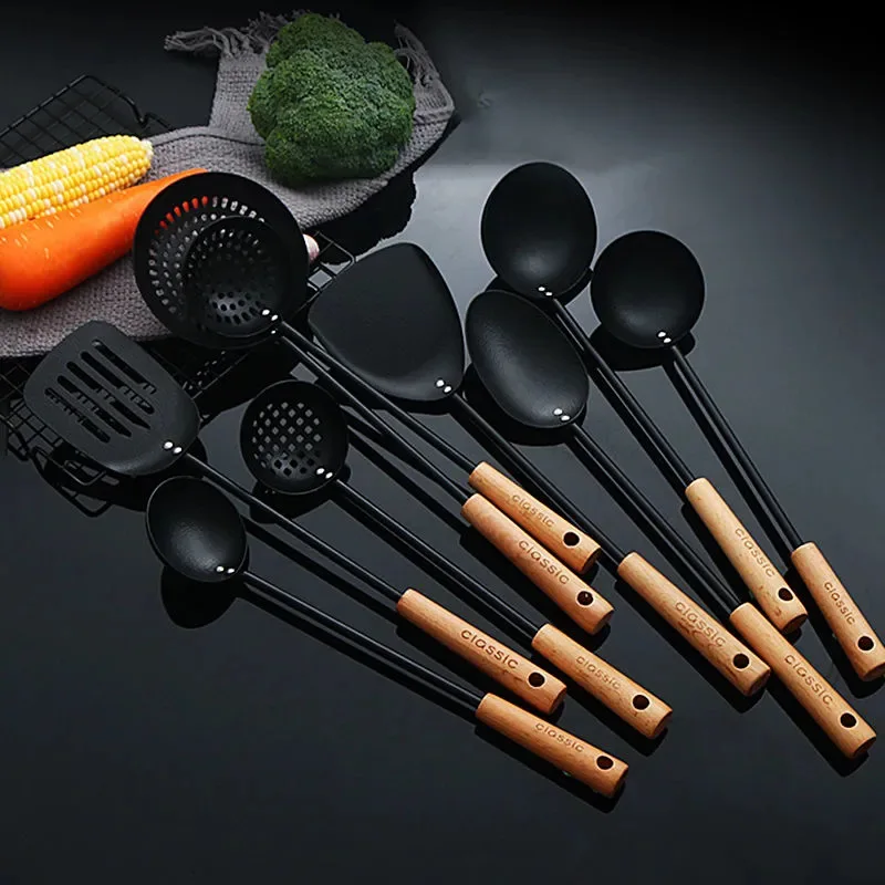 Non Stick Kitchen Full Set Beech Handle Saute Pan Spatula Soup Spoon ...