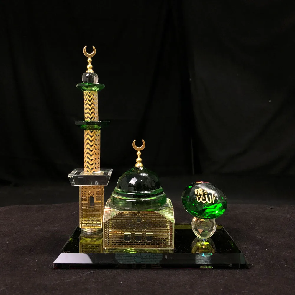 Mh-g0666 Crystal Kabba Makkah Mecca Clock Tower Crystal Glass Figurine ...