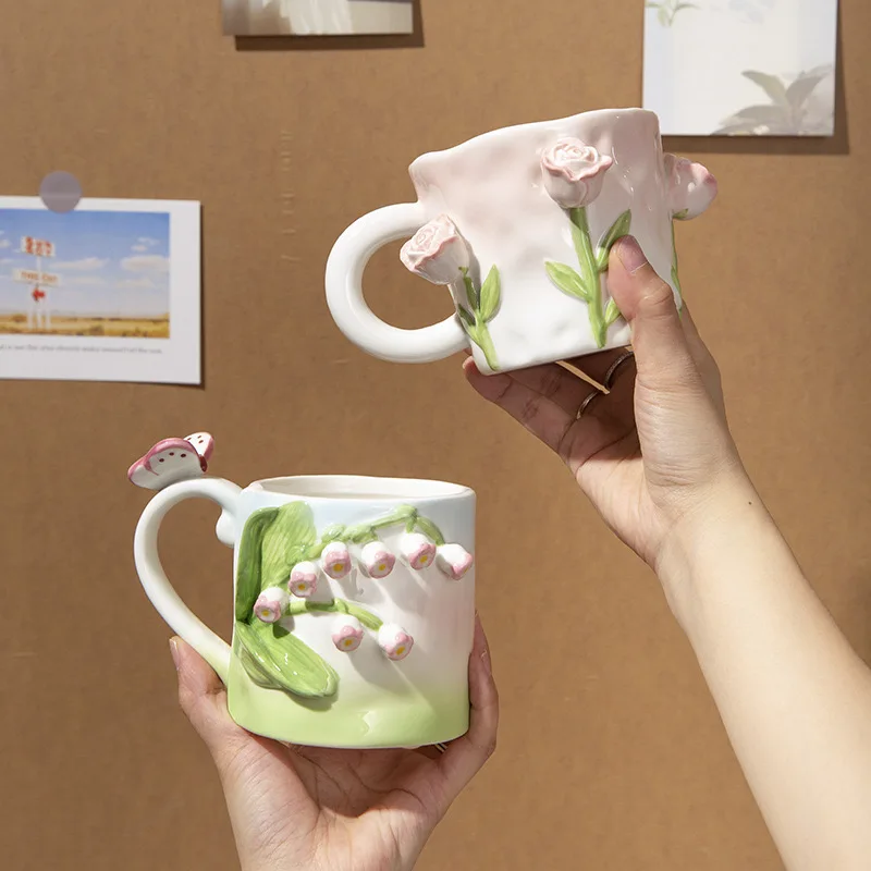 Wholesale Ceramic Coffee Mug Chic Hand-painted Floral Pattern 3d Mug ...