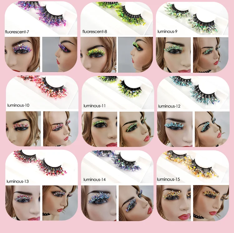 False Colored Glitter Green Eyelashes Gold Green Fluorescence Sequins ...