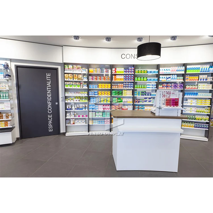 Retail Medical Store Counter Medical Shop Racks Pharmacy Shelving Wall ...