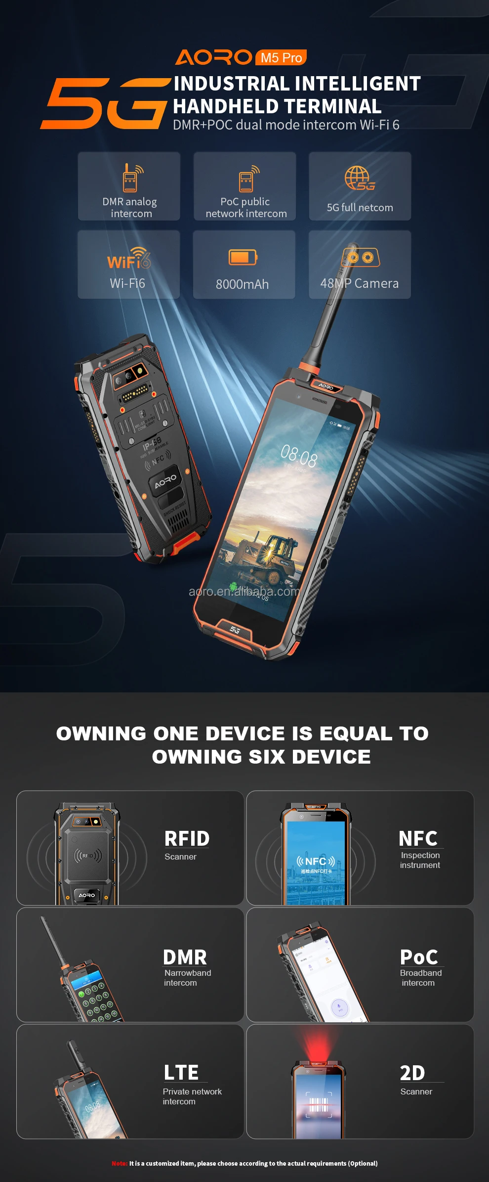 AORO M5 Pro - Rugged 6.0 Inch Smartphone with DMR Intercom