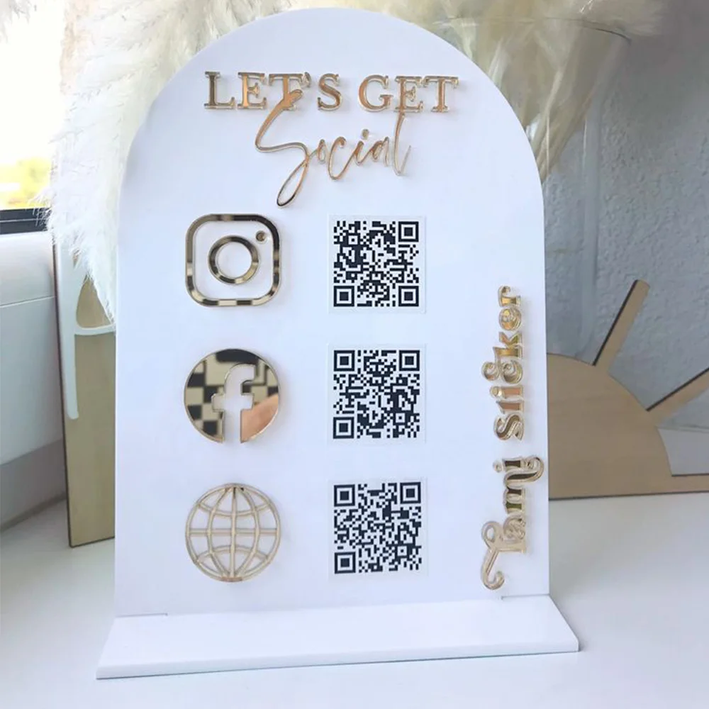 Indoor Decoration Round Acrylic Qr Code Sign Custom Free Standing ...