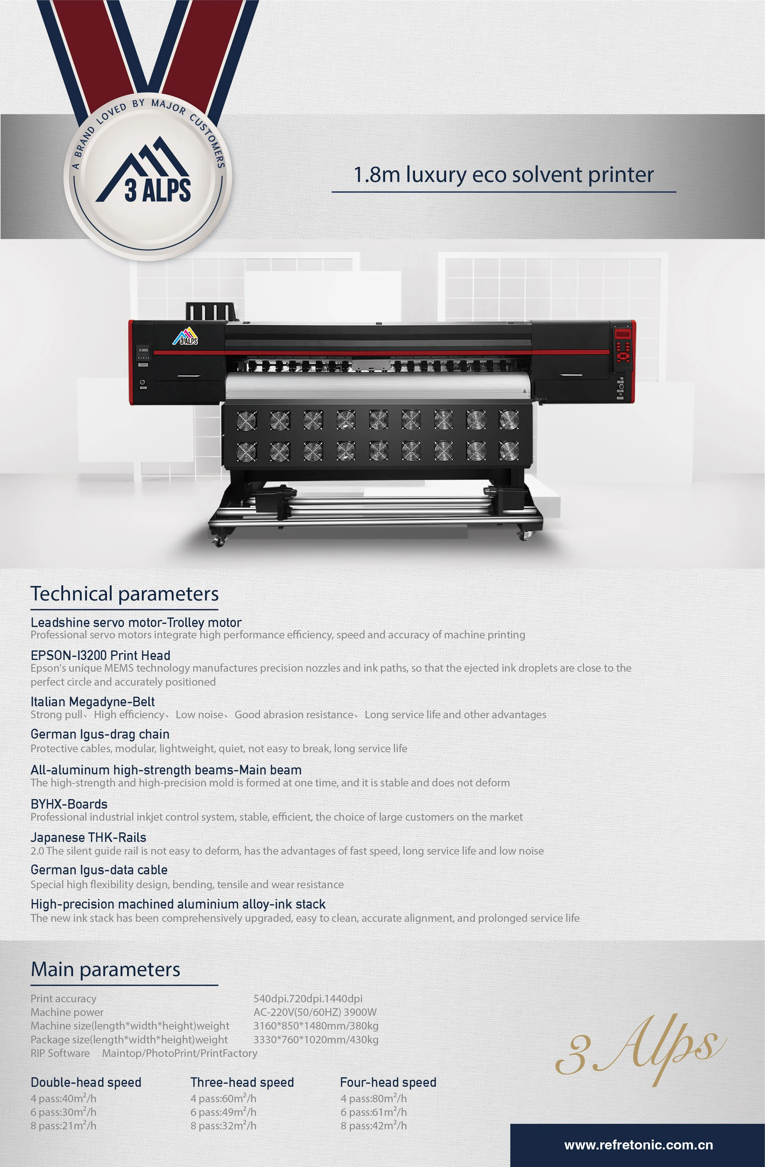 3 Alps-refretonic Eco-solvent Printer 1.8m Luxury 2 Print Heads For ...