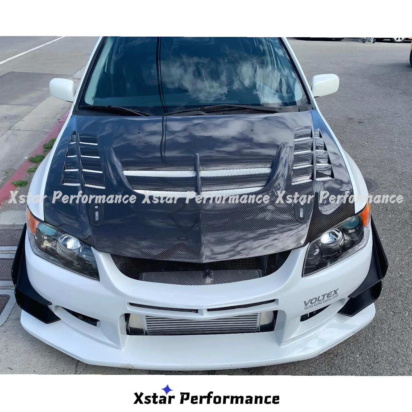 Volte Style Carbon Fiber Hood Bonnet For Mitsubishi Lancer Evolution ...