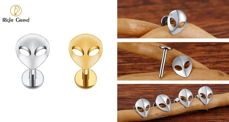 For Right Grand 16G Titanium Alien Head Halloween Stud Earring ...