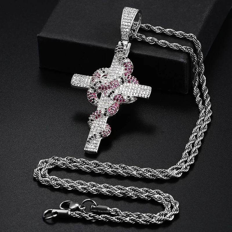 Luxury Gold Plated Brass Snake Entanglement Cross Pendant