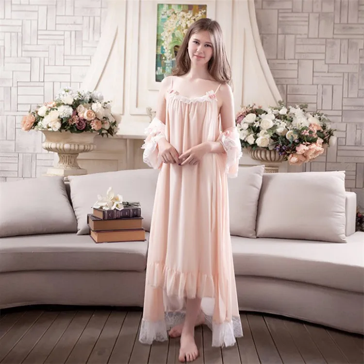 Beautiful Mature Woman Sexy Lingerie Pajamas Cotton Long Dress ...