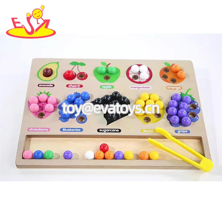Montessori Educational Fruit Color Sorting Wooden Clip Beads Toy for ...