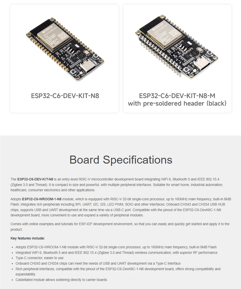 ESP32-C6 Development Board - Bluetooth/wifi 6 Microcontroller