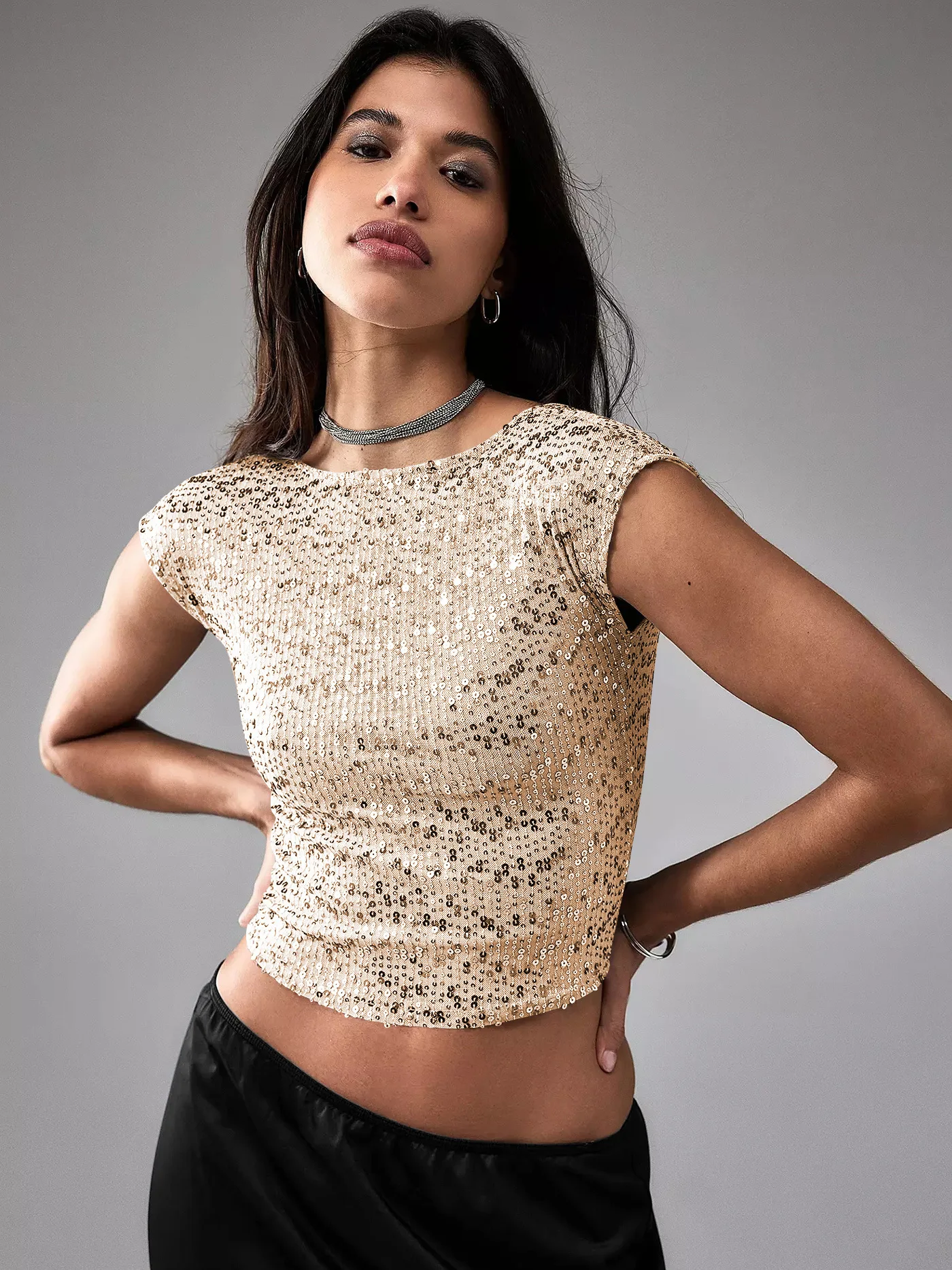 Club Wear Unique Glaring Y2k Backless Glitter Knit Sequin Crop Top ...