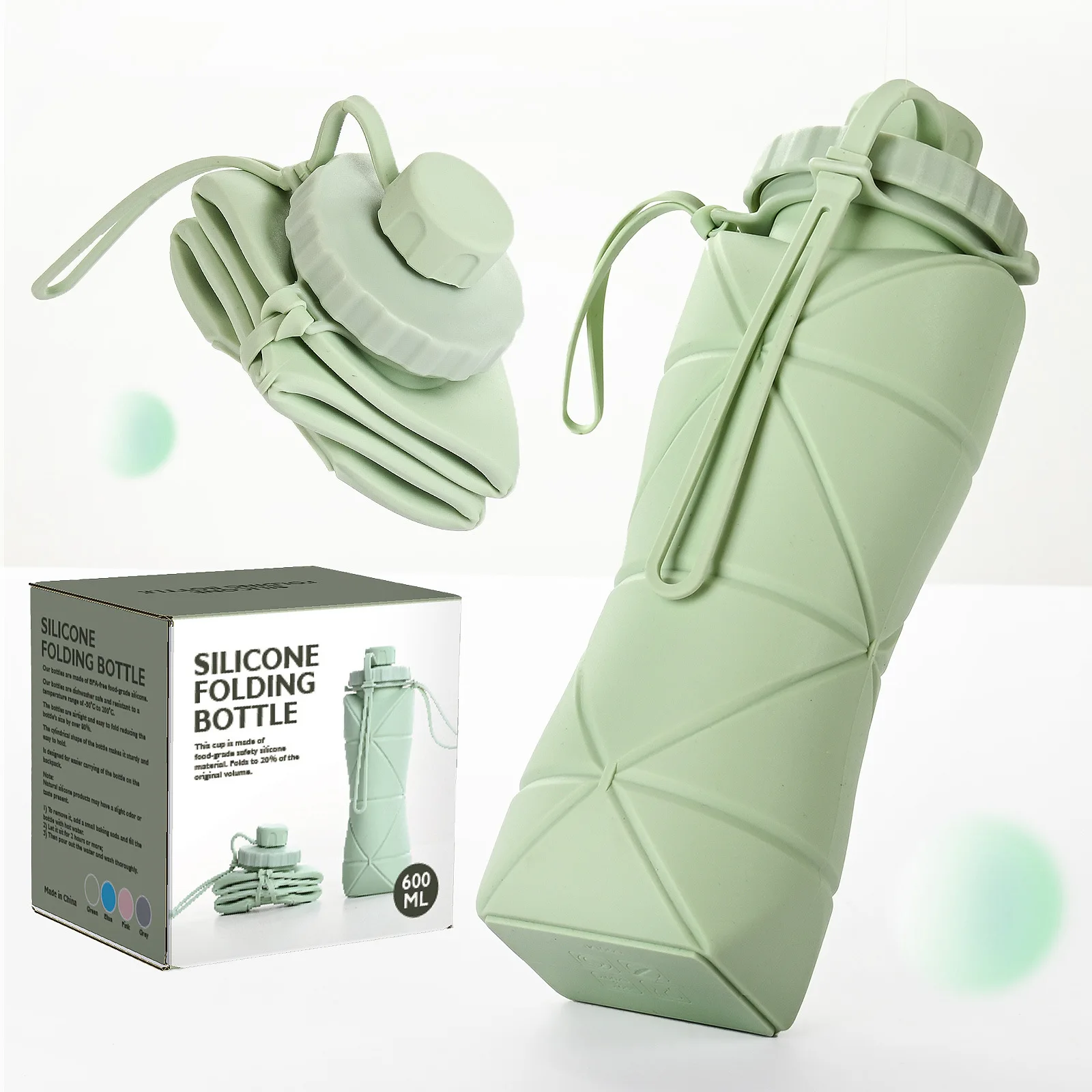 600ml Silicone Sports Drink Water Bottle Bpa-free Collapsible Foldable ...
