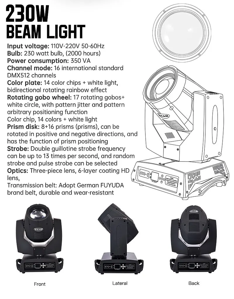 Vorlane DJ Disco Club Lighting - RGB LED DMX Beam Projector