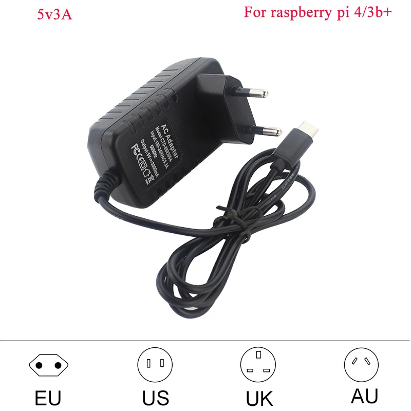 Raspberry Pi 4 Power Supply Usb C 5v 3a Power Adapter Eu Us Uk Au 100 ...