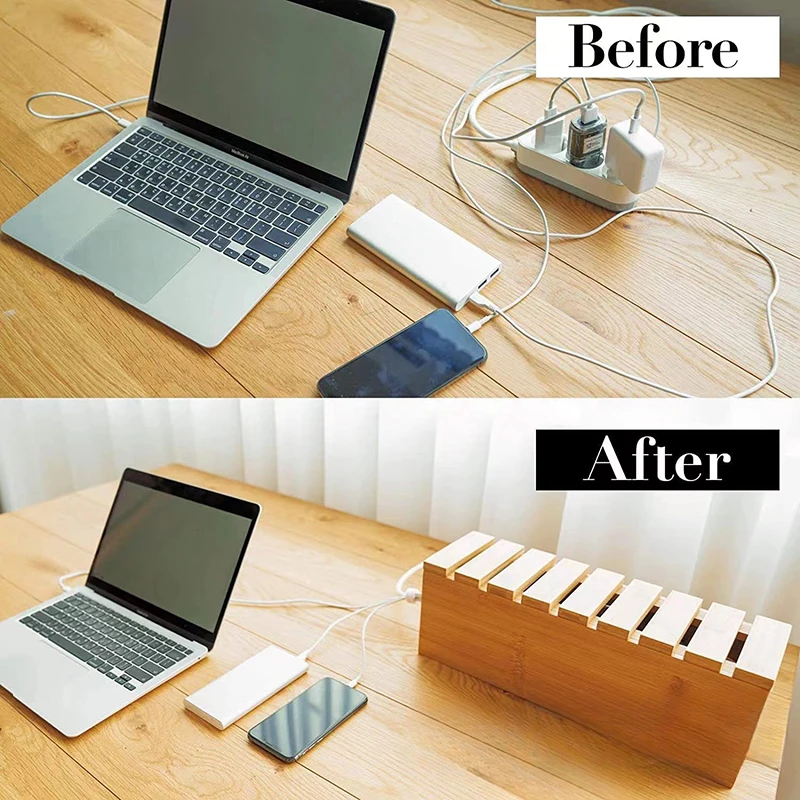 Large Bamboo Cable Storage Tidy Box Organizer For Wires,Cables ...