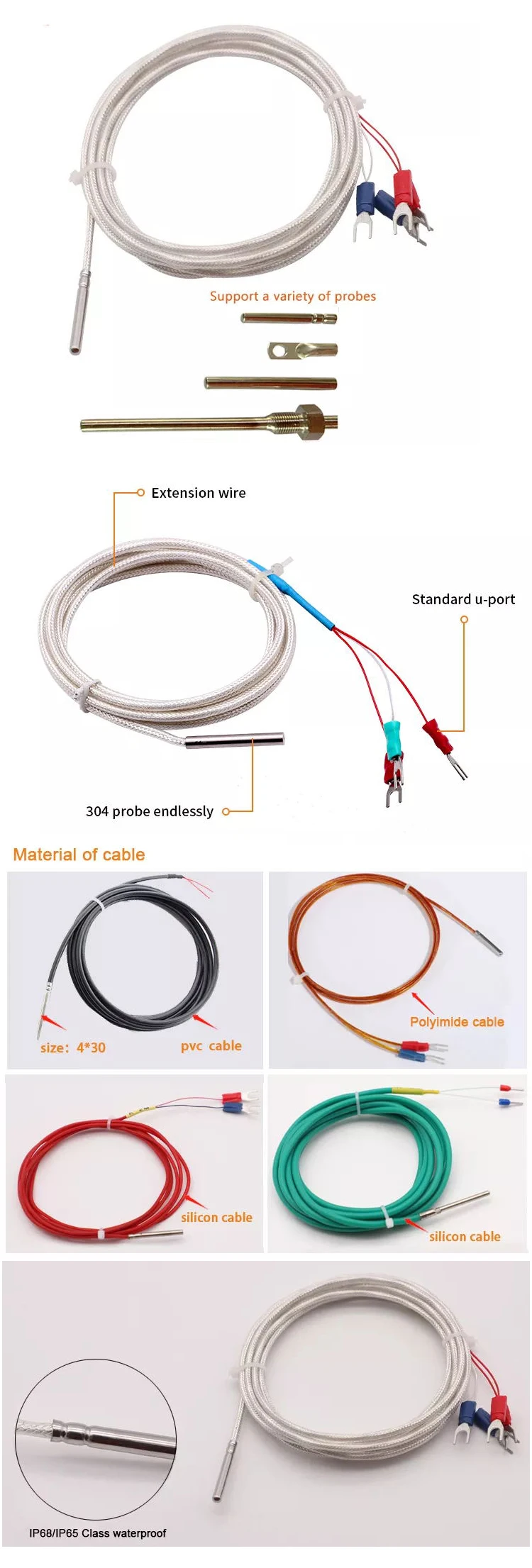 Rtd Pt100 Thermocouple Resister Temperature Sensor Waterproof Temp Probe K/j Thermocouple For ...