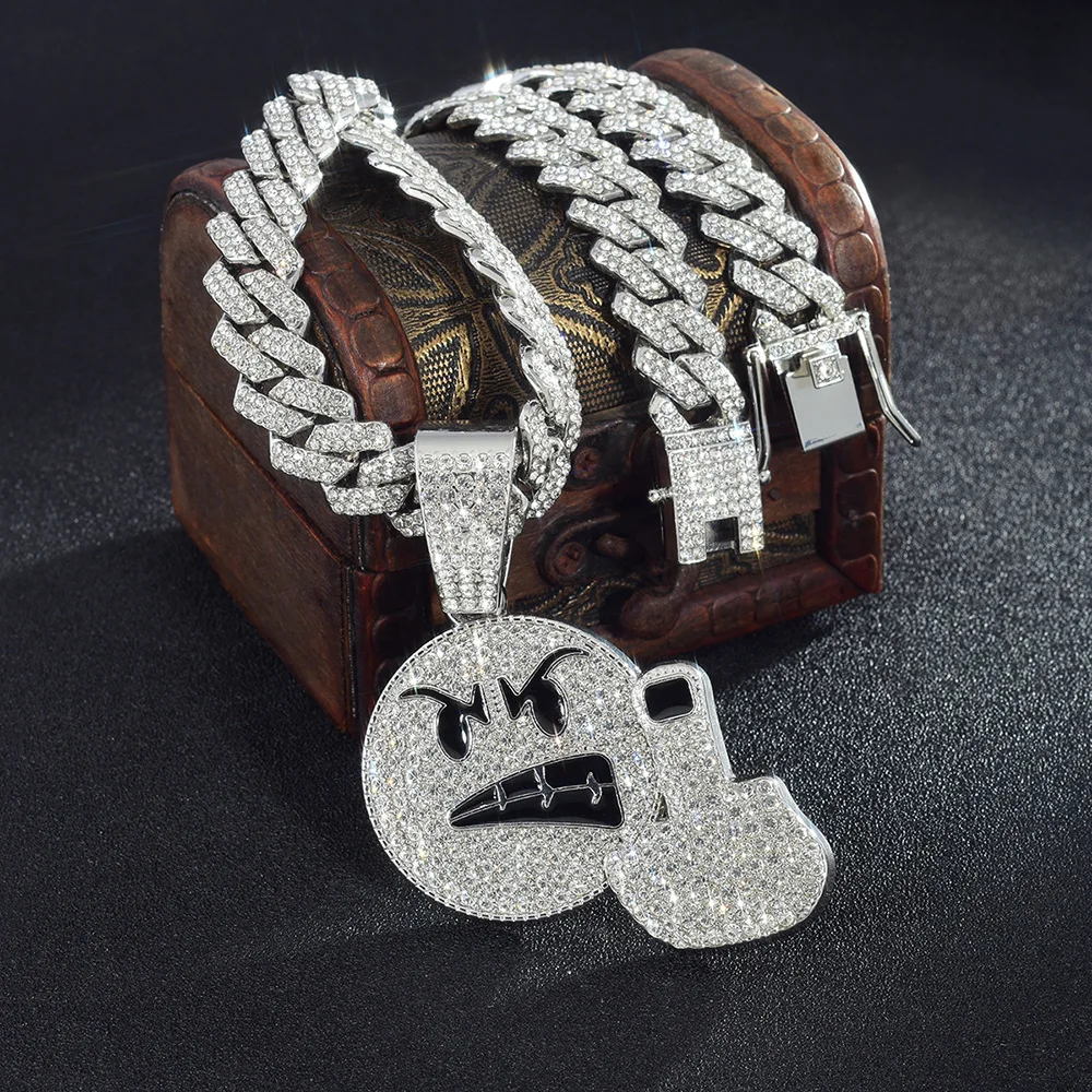 Iced Out Necklace For Men Hip Hop Finger Pendant Necklace Set Fashion ...