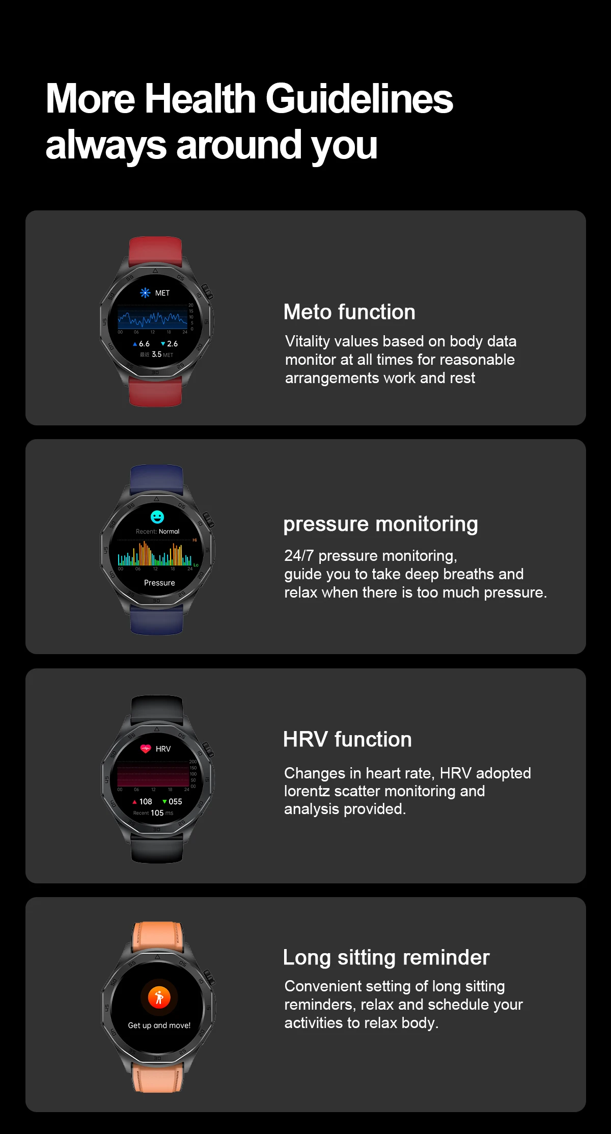 Amoled Super Retina Bmi Health Ecg Blood Pressure Smart Watch V480 Ppg ...